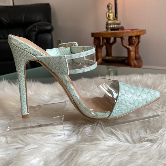 Shoe Dazzle | Shoes | Mint Green Wstamped Style Snake Pointy Toe Mule ...